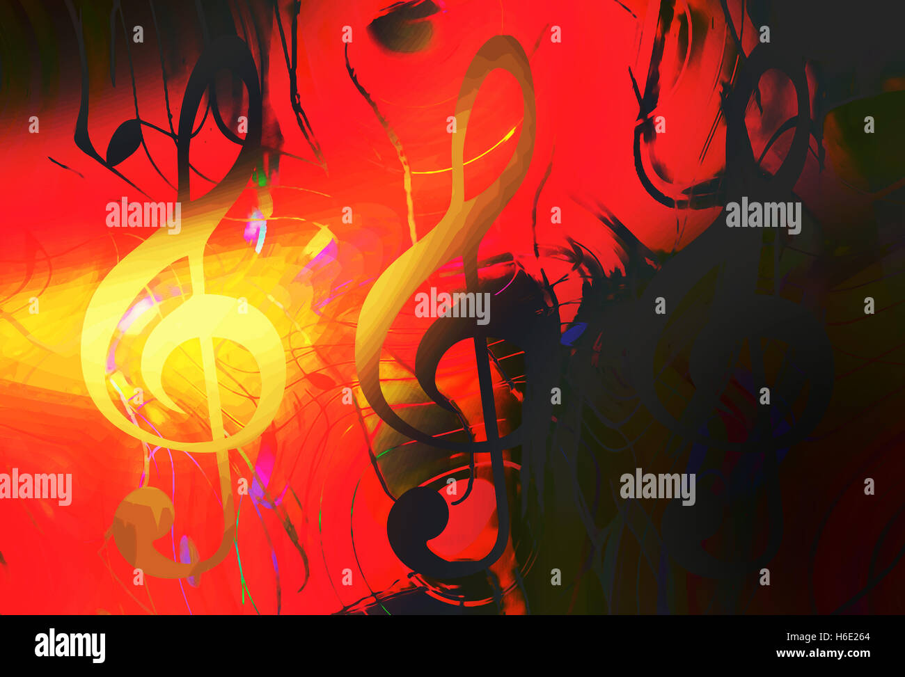 abstract music theme background with clef, modern design, fire effect ...