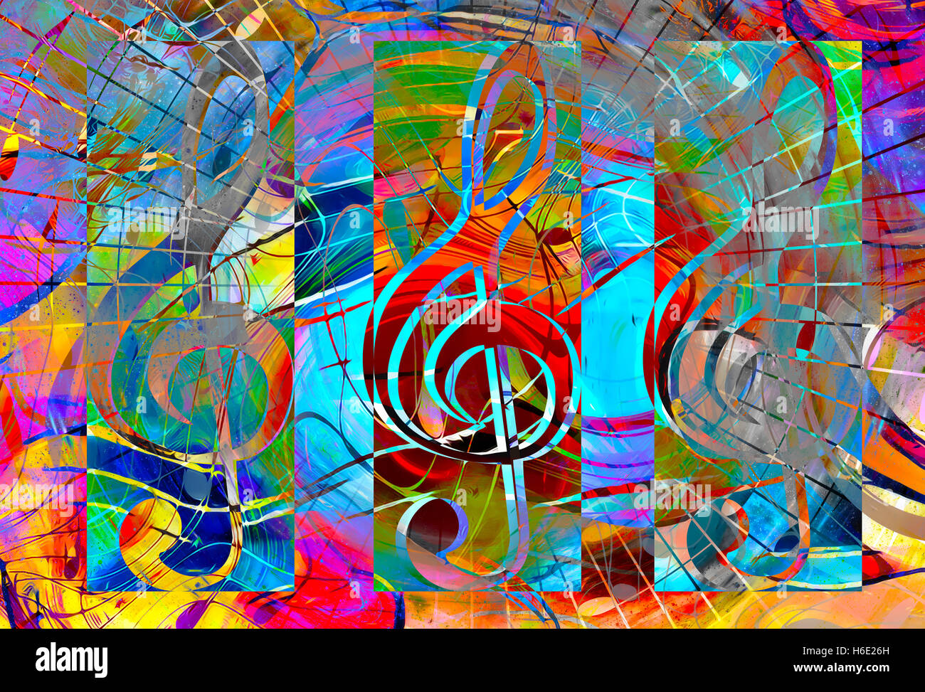 abstract set of music clefs and lines with notes, music theme graphic ...