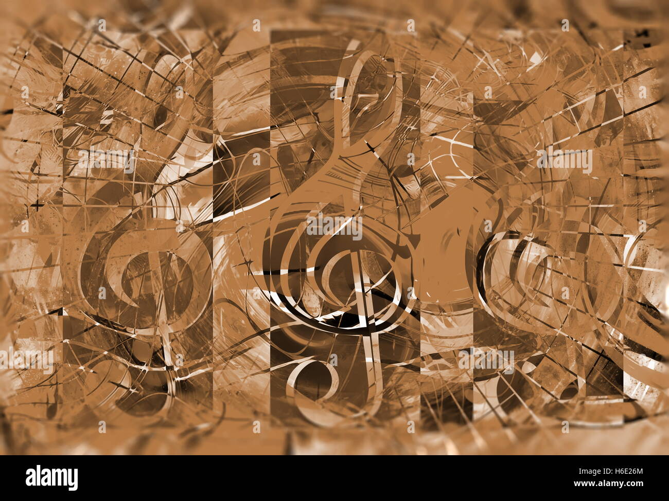 abstract music theme background with clef and notes, sepia background ...