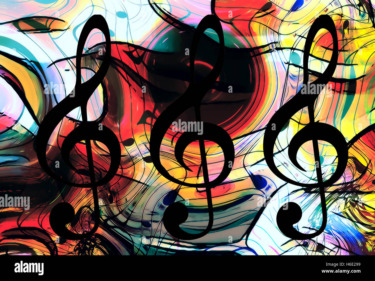 abstract set of music clefs and lines with notes, music theme graphic ...