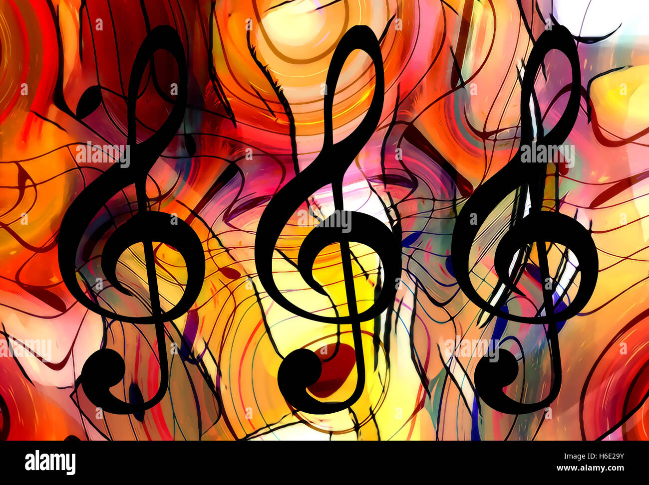 abstract set of music clefs and lines with notes, music theme graphic ...