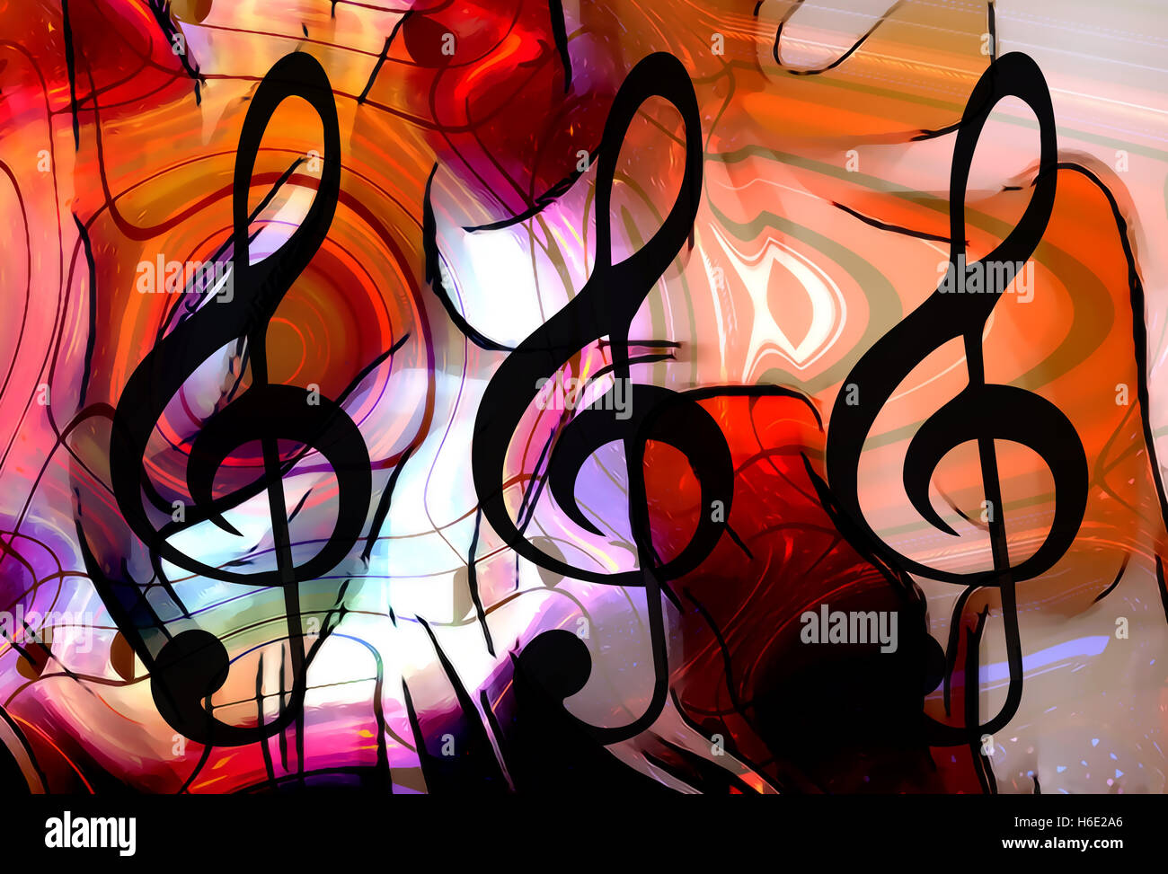 abstract set of music clefs and lines with notes, music theme graphic ...