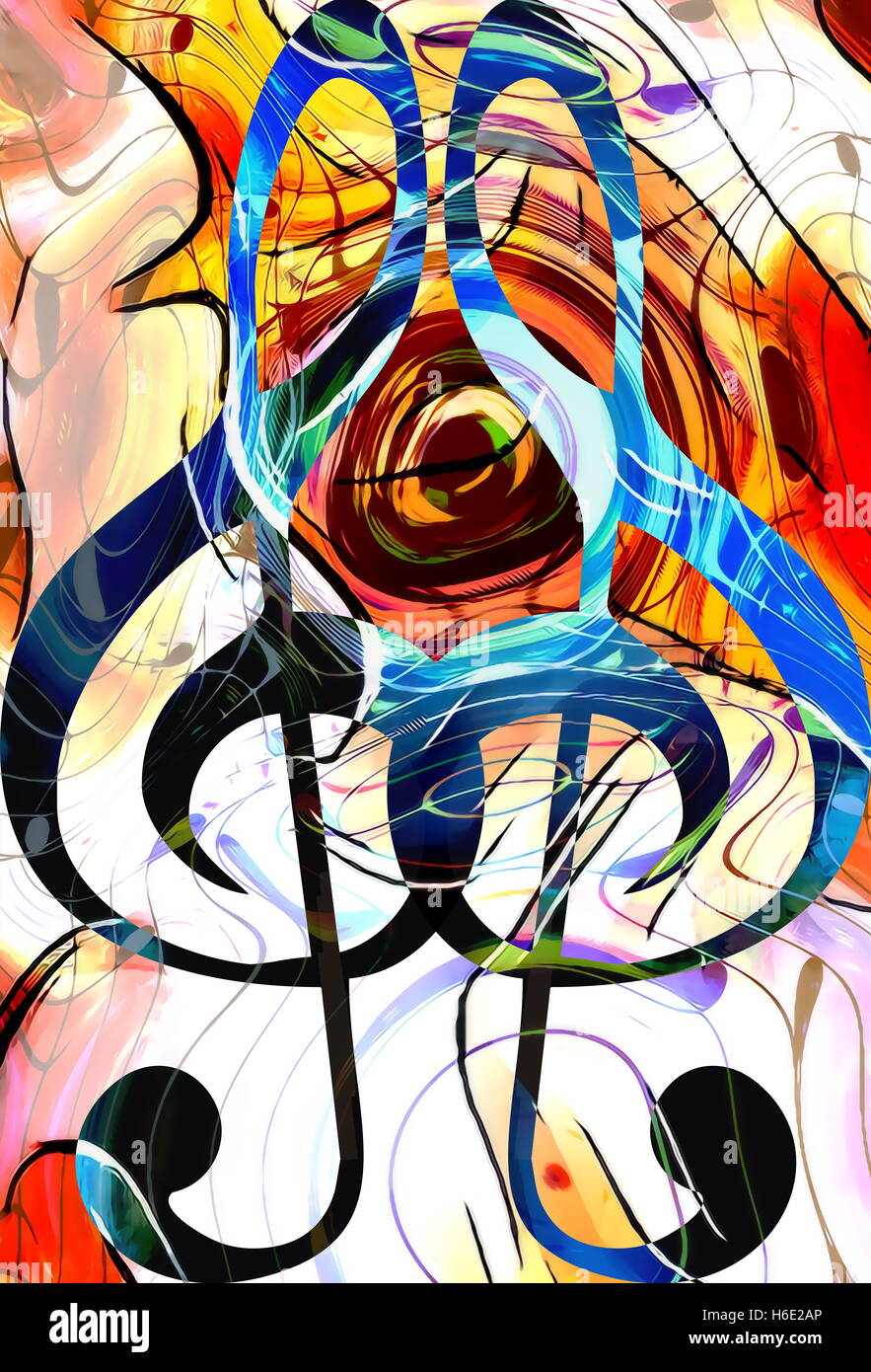 abstract set of music clefs and lines with notes, music theme graphic ...