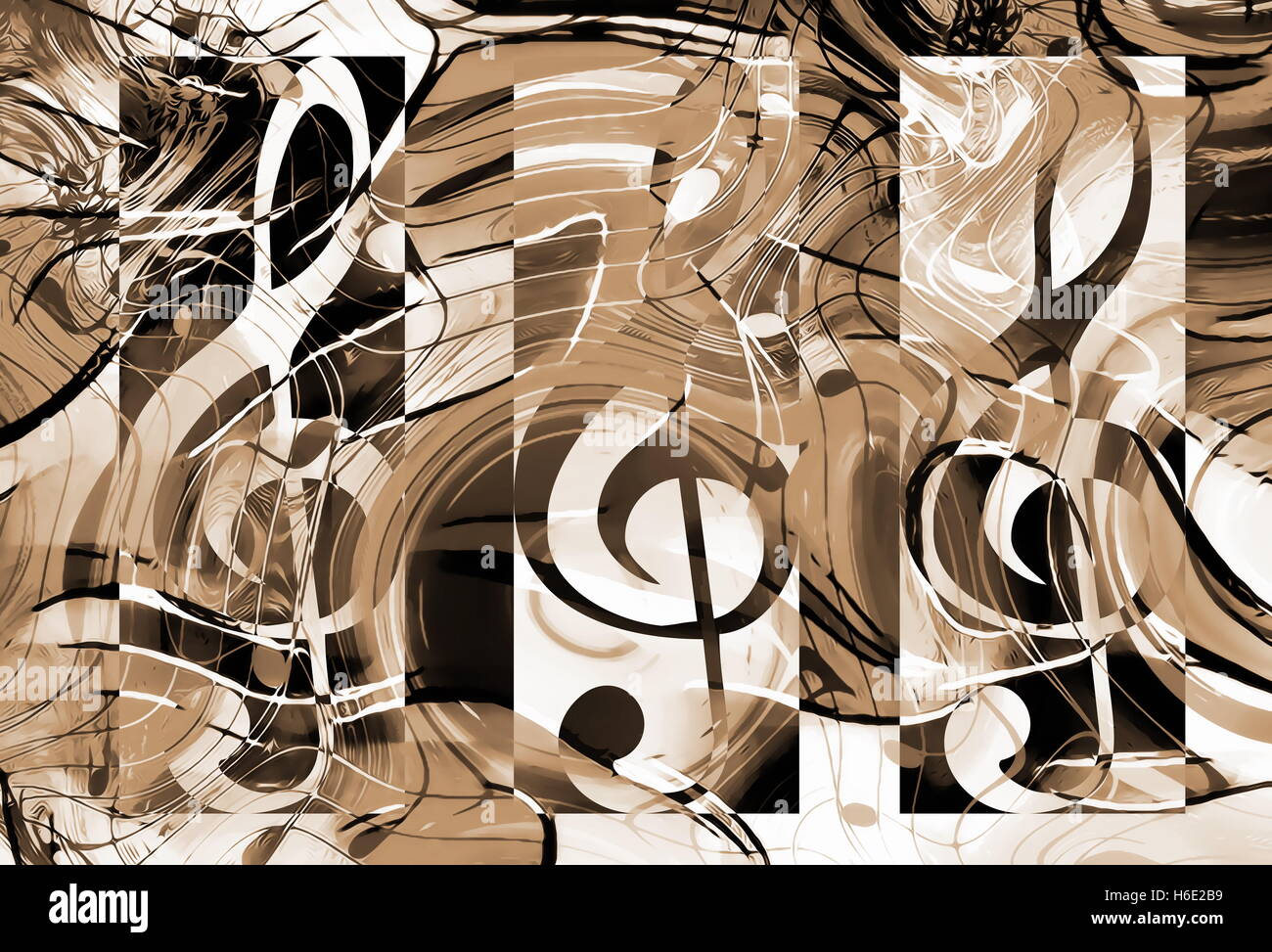 abstract music theme background with clef and notes, sepia background ...