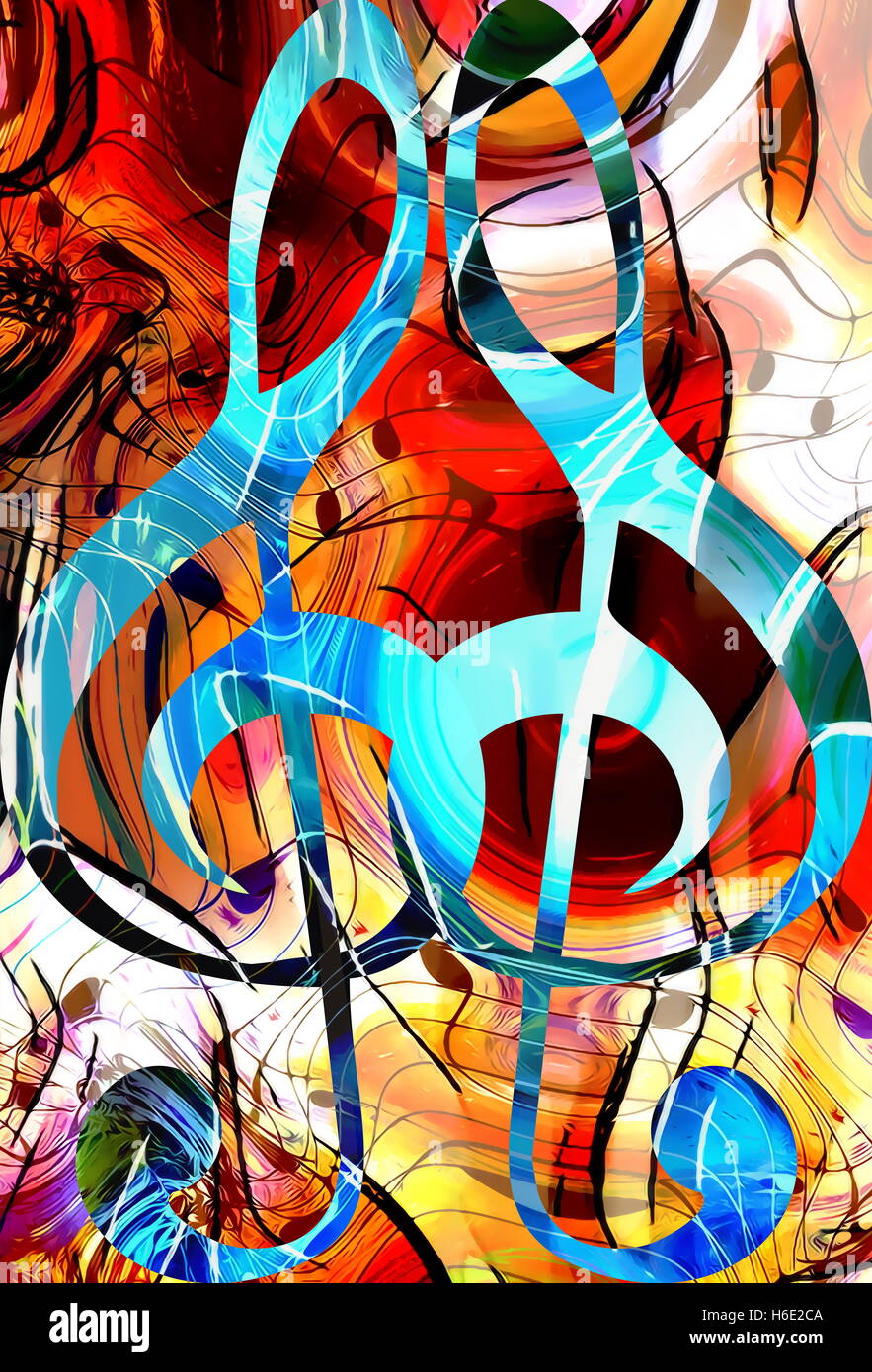 abstract set of music clefs and lines with notes, music theme graphic ...