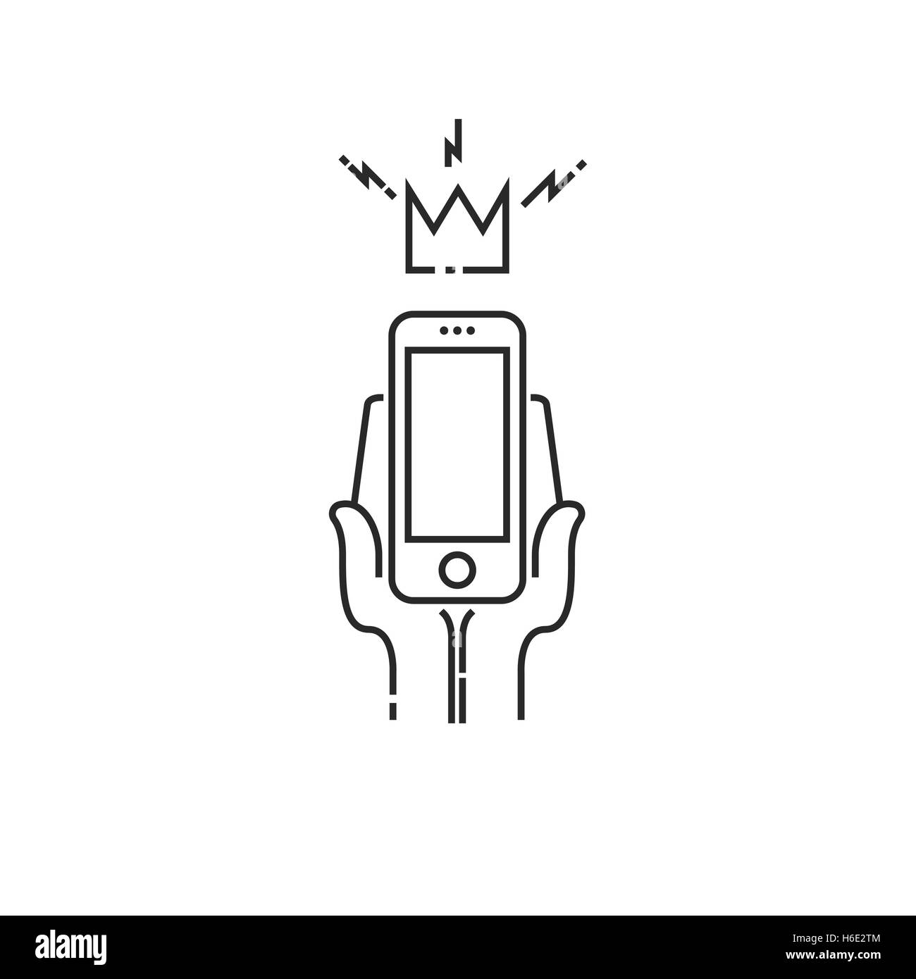 Conceptual modern icon of thin lines King smartphone. smartphone crown ...