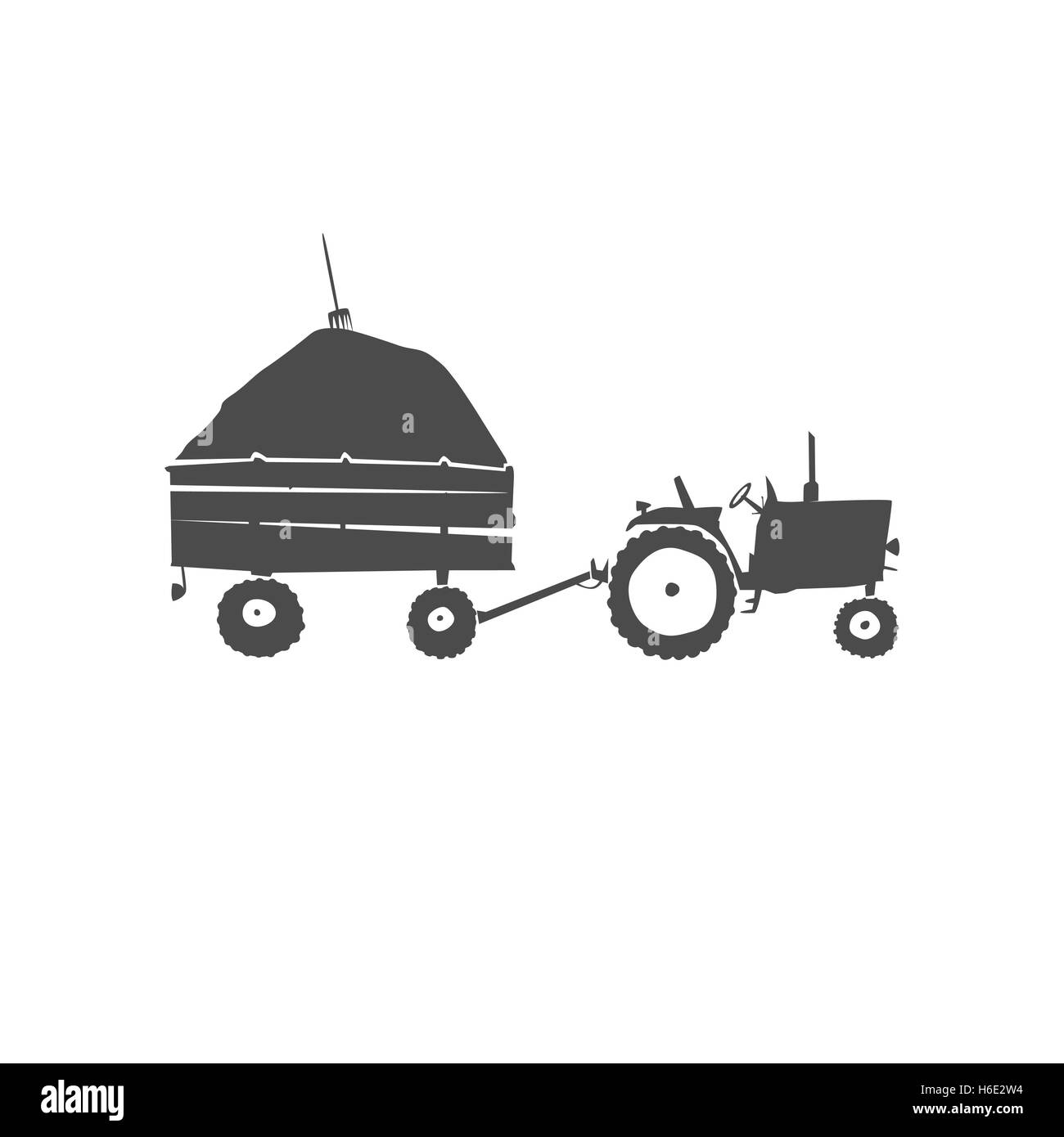 Simple fun tractor icon. Monochrome tractor with trailer on white ...