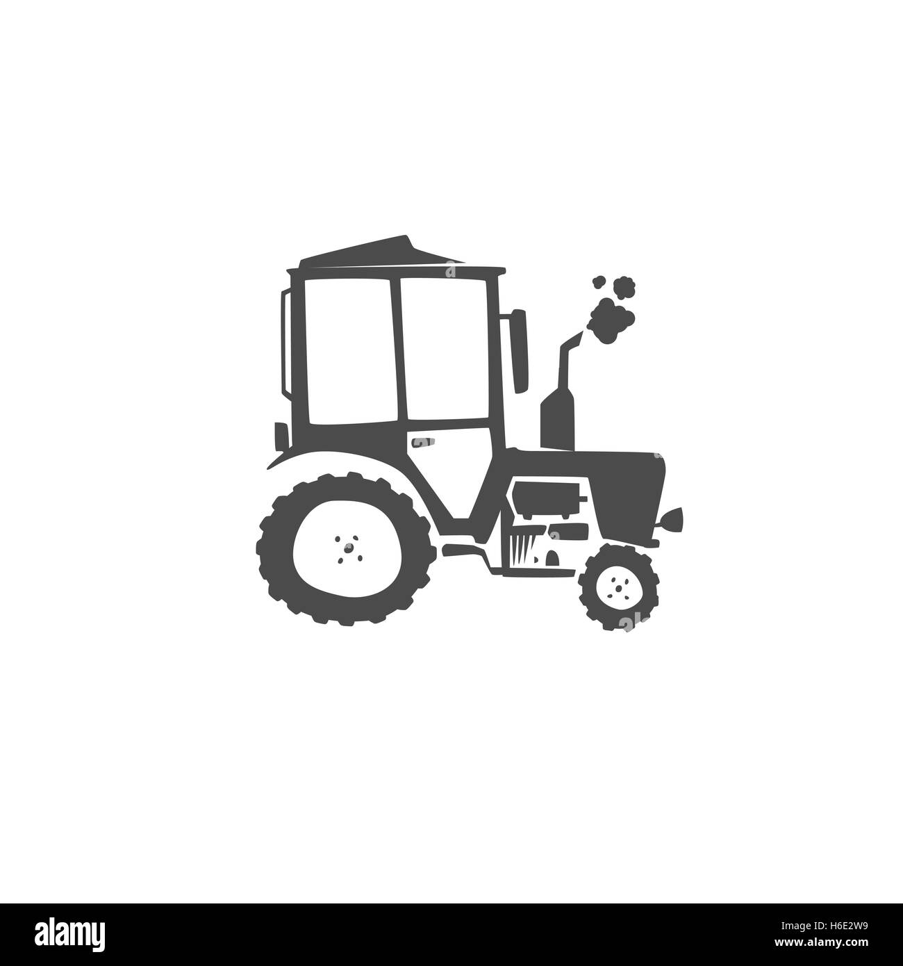 Simple fun tractor icon. Monochrome tractor on white isolated ...