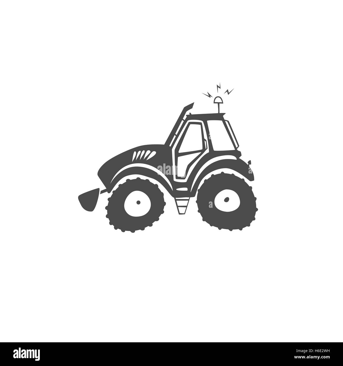 Simple fun tractor icon. Monochrome tractor on white isolated ...