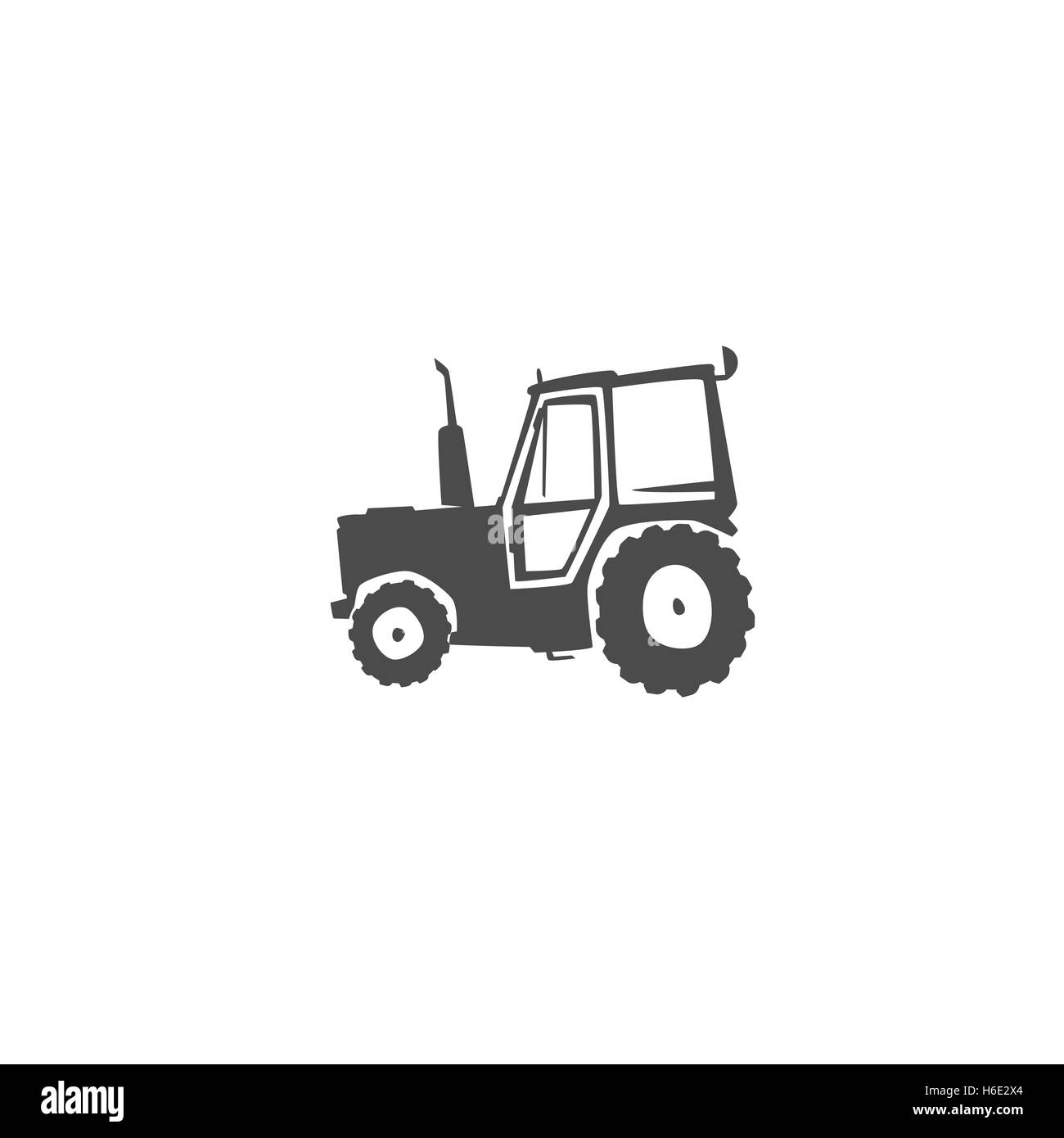 Simple fun tractor icon. Monochrome tractor on white isolated ...