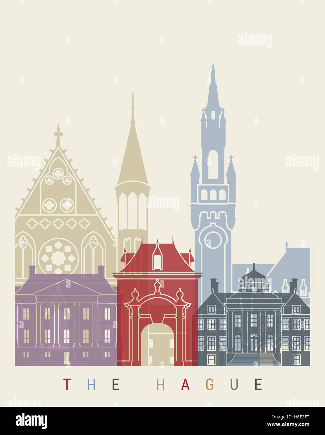 The Hague skyline poster in editable vector file Stock Photo - Alamy