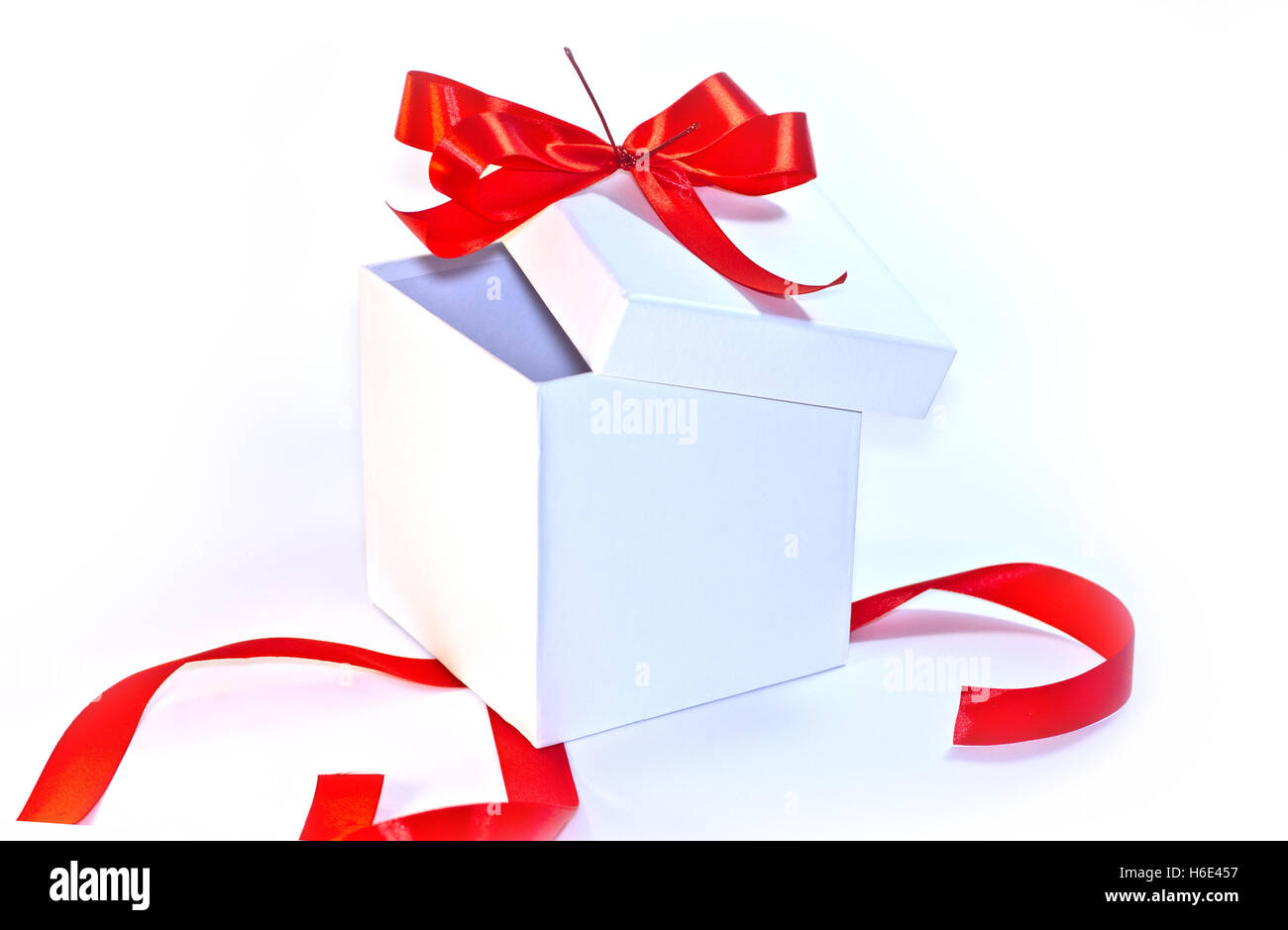 Open Gift Box with Red Ribbon and Red Bow Isolated on White Background ...