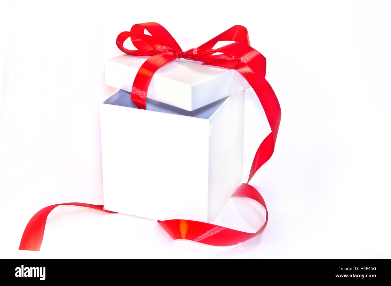 Open Gift Box with Red Ribbon and Red Bow Isolated on White Background ...
