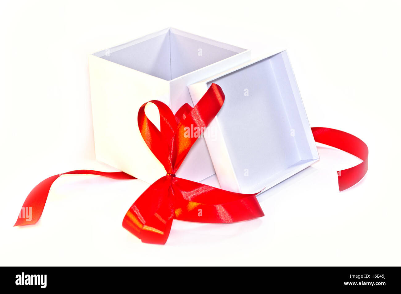 Open Gift Box with Red Ribbon and Red Bow Isolated on White Background ...