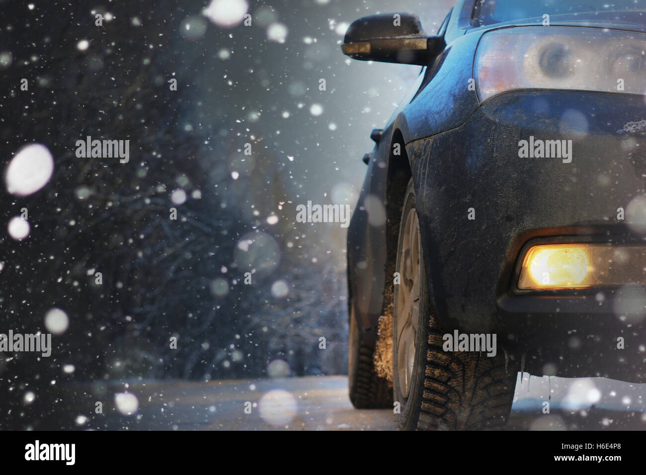 car on the road in winter Stock Photo - Alamy