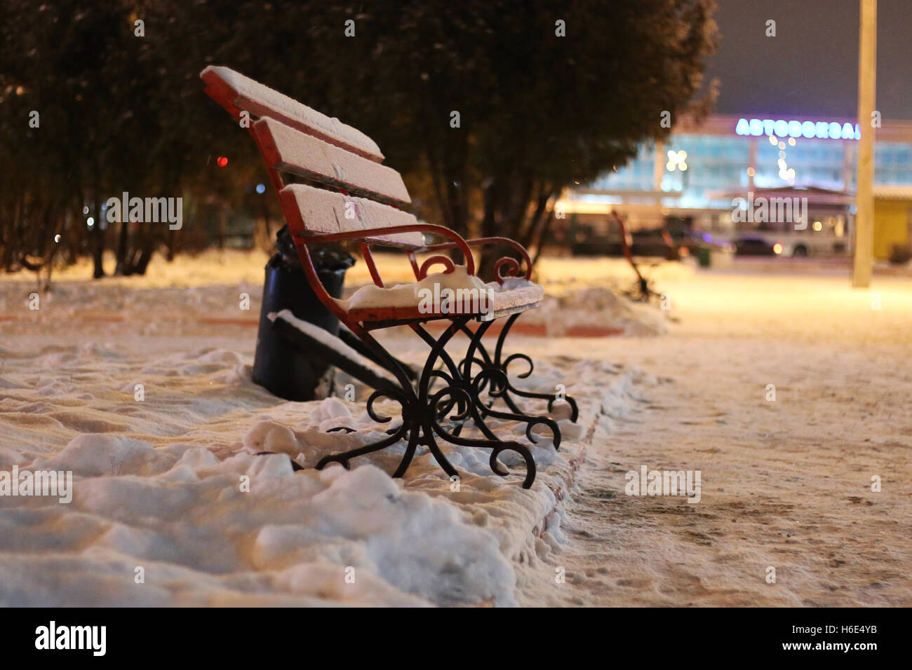 bench Winter Night Stock Photo - Alamy