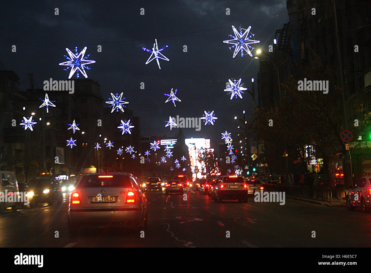 Christmas lights on the streets of Bucharest, Romania Stock Photo - Alamy