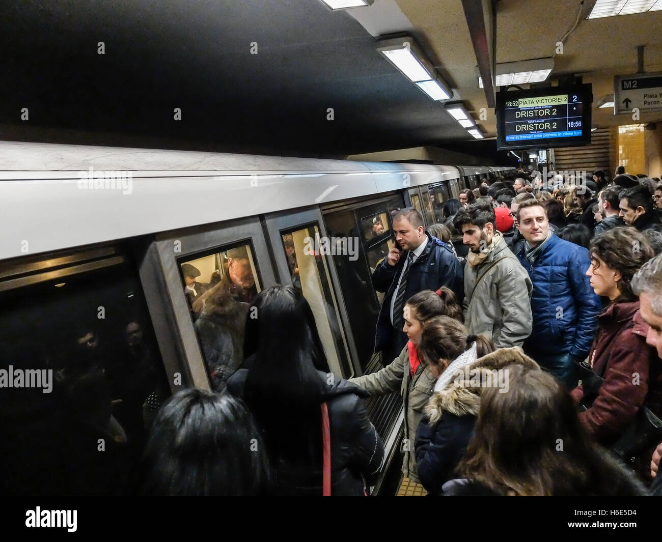 Bucharest, Romania, 1 February 2016: People travel with metro train at ...