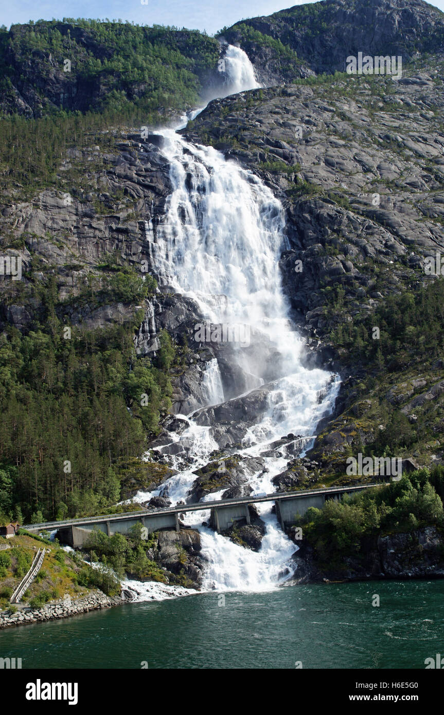 Langfoss waterfall Lyseford Norway Stock Photo - Alamy