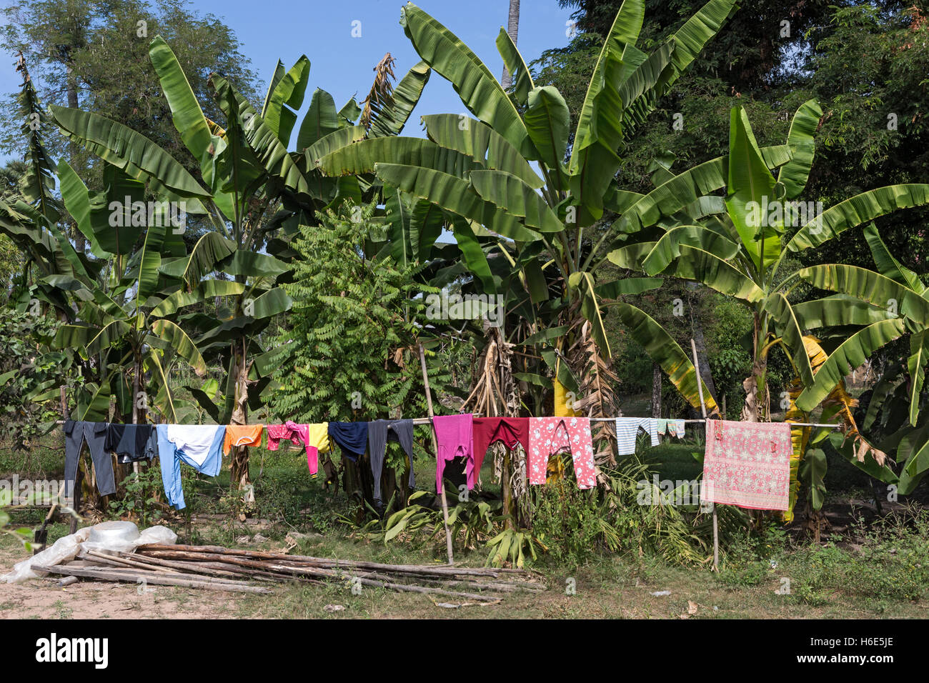 Clothes drying, village, Cambodia Stock Photo - Alamy