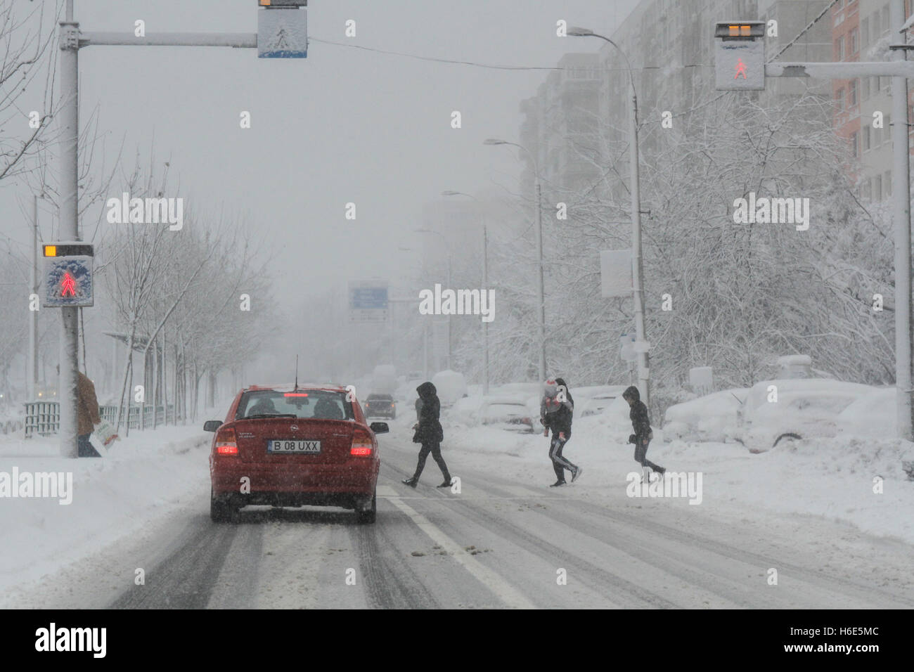 Bucharest, Romania, 17 January 2016: Pedestrians are crossing the ...