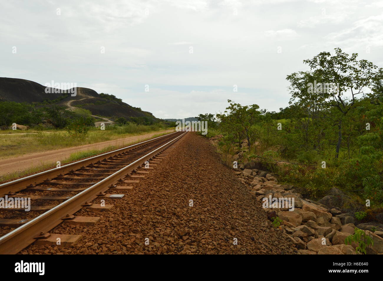 Landscape with a railroad train Stock Photo - Alamy