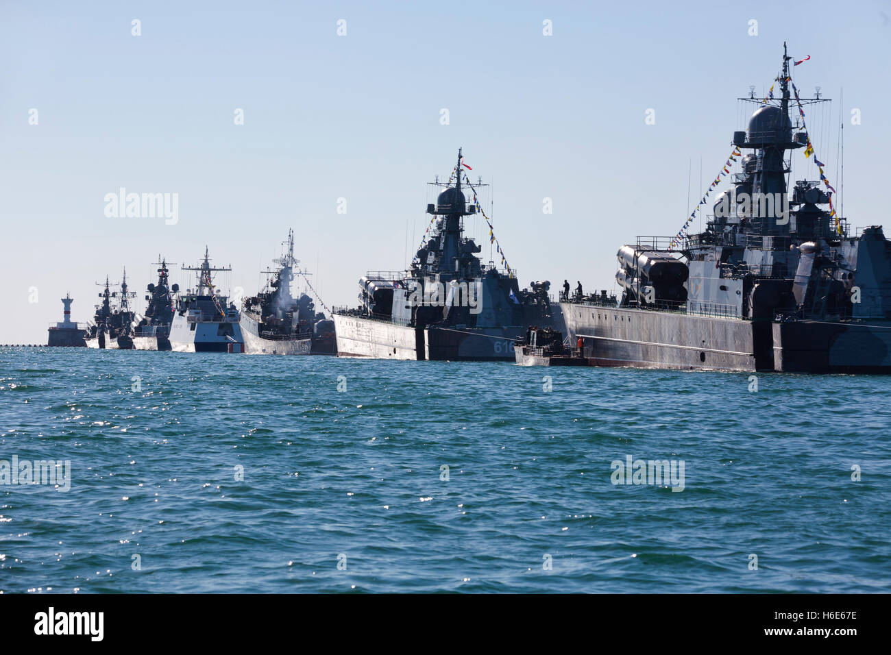 View of the Russian Black Sea Fleet squadron during Navy parade raid in ...