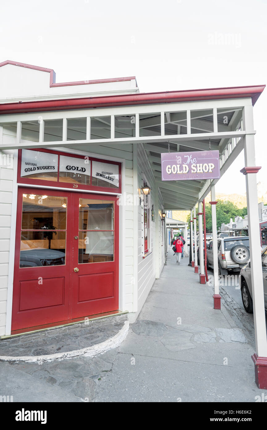Arrowtown, New Zealand - February 2016: Old classic buildings and shops ...