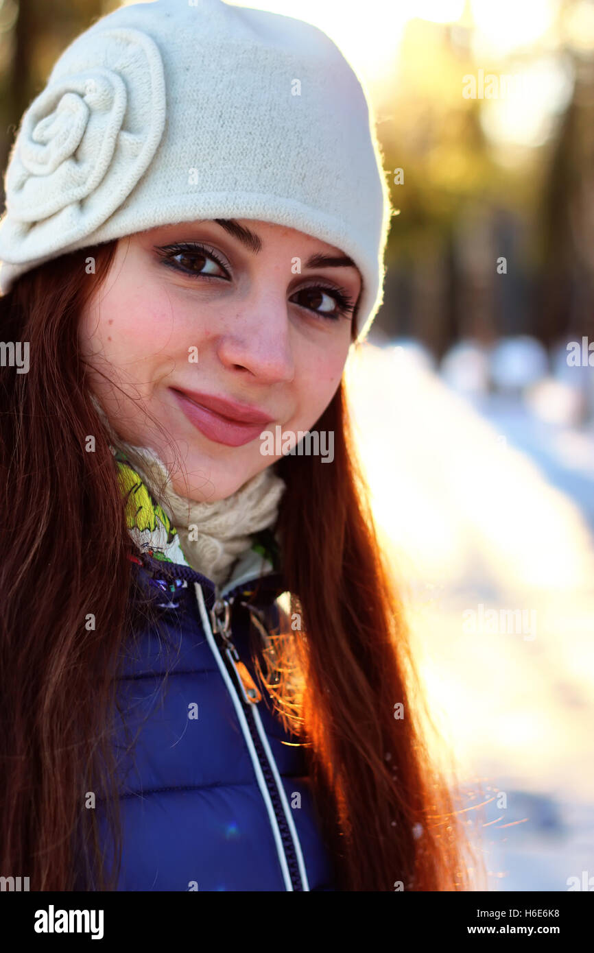 winter portrait female in forest Stock Photo - Alamy