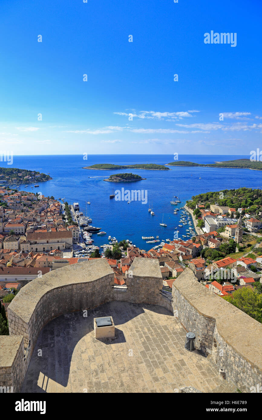 Harbour and the Pakleni Islands from the Spanish Fortress, Hvar Town ...