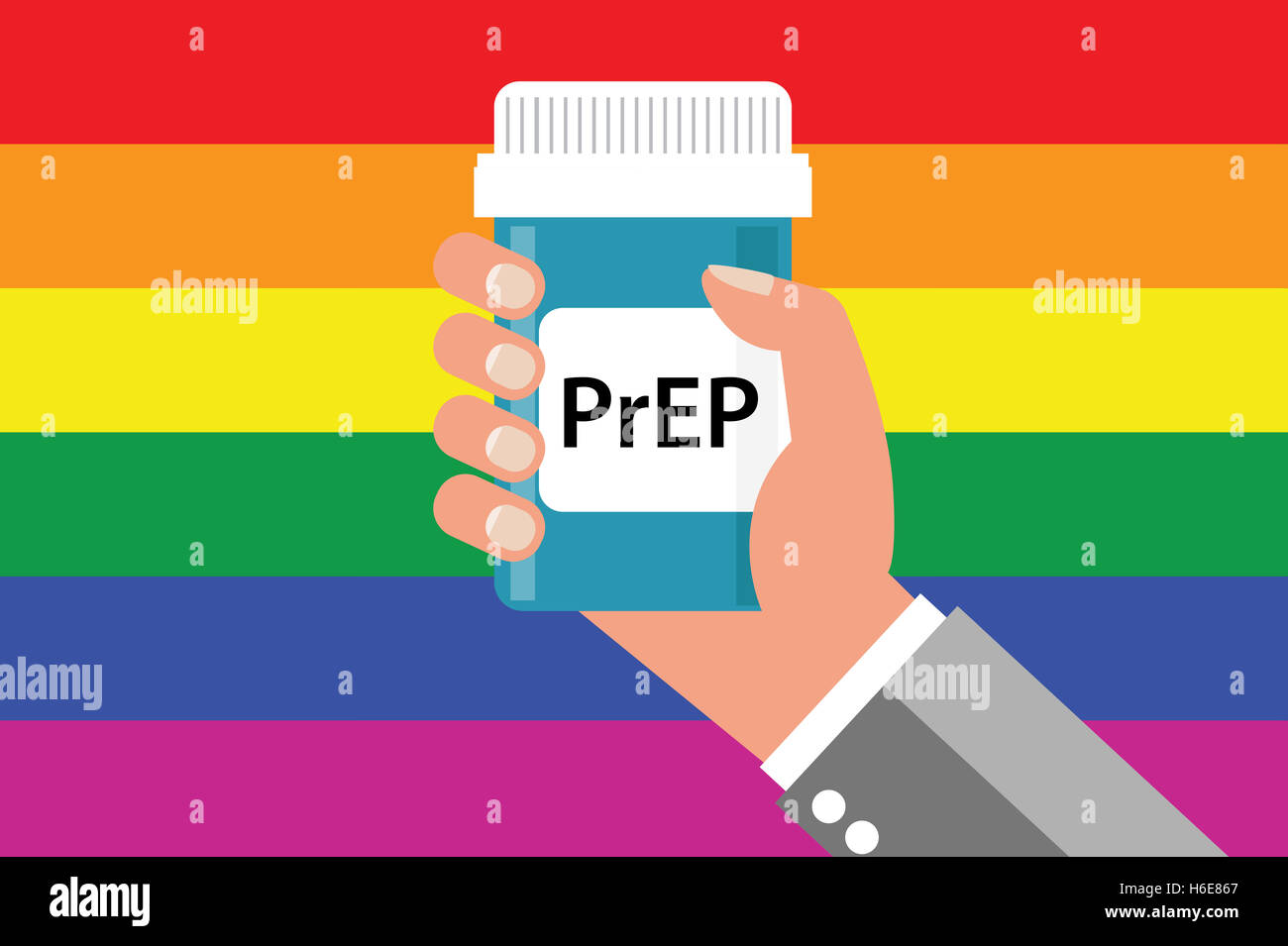 Pill Bottle over Gay Flag with label "PrEP" (Pre-Exposure Prophylaxis ...