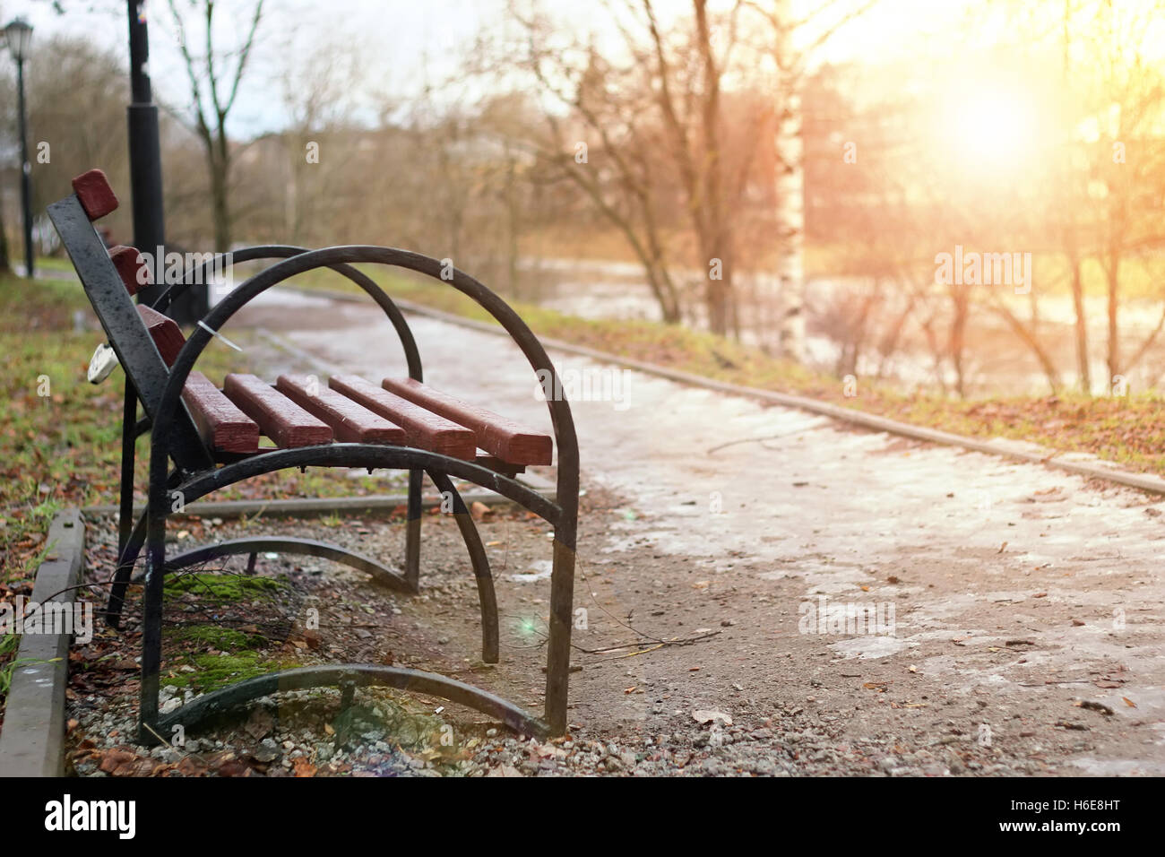 Sunset Park Bench Stock Photo - Alamy