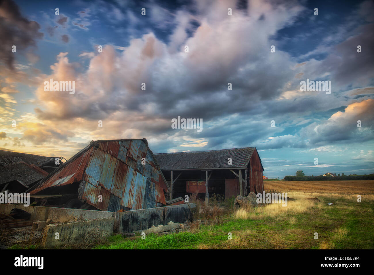 disused and collapsed corrugated iron barns Stock Photo - Alamy