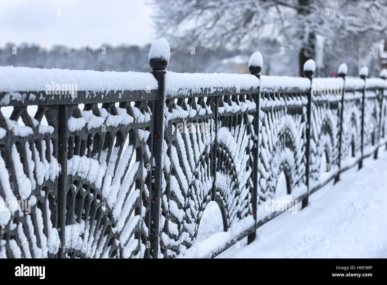 winter wrought fence gates Stock Photo - Alamy
