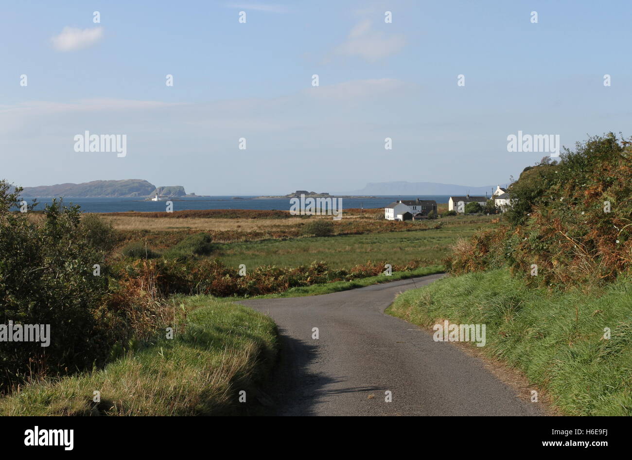 Road to Cullipool Isle of Luing with distant views of Fladda, Balnahua ...