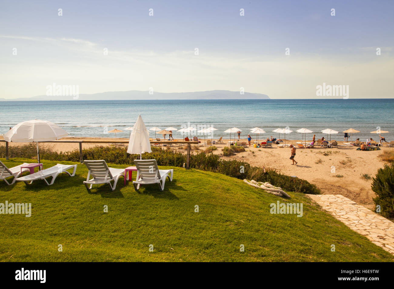 View from a beach taverna at Katelios on the island of Kefalonia Greece ...
