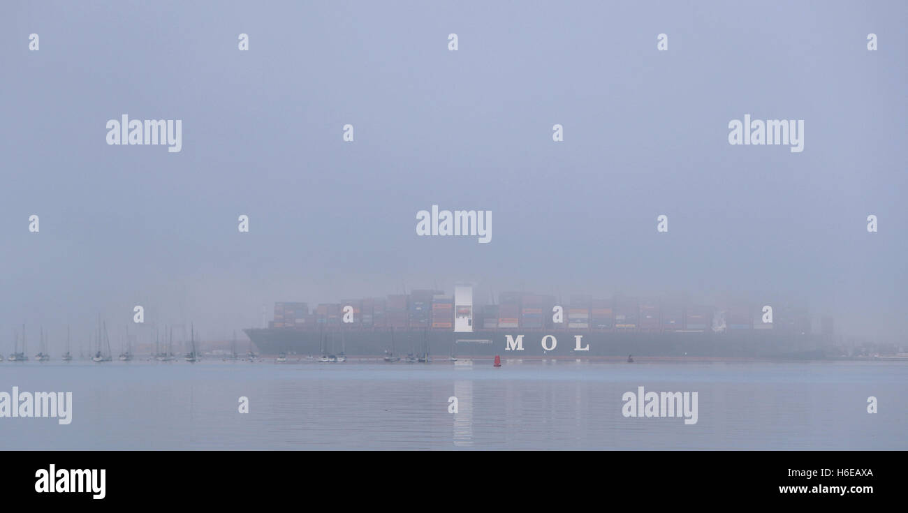 Fog covers the Mol Quartz cargo ship moored at the western docks in ...