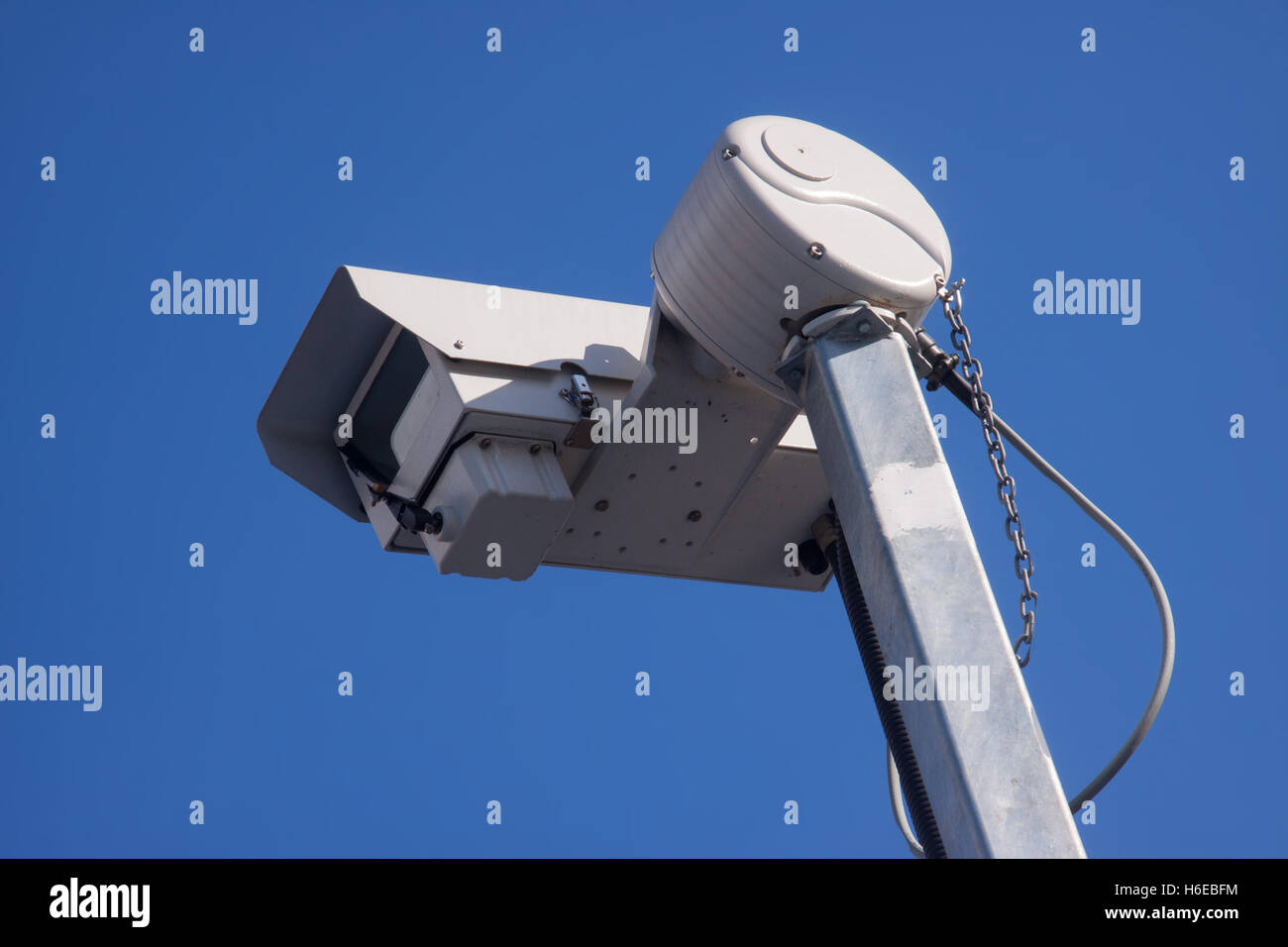 A closed circuit television camera cctv against a clear blue sky Stock ...