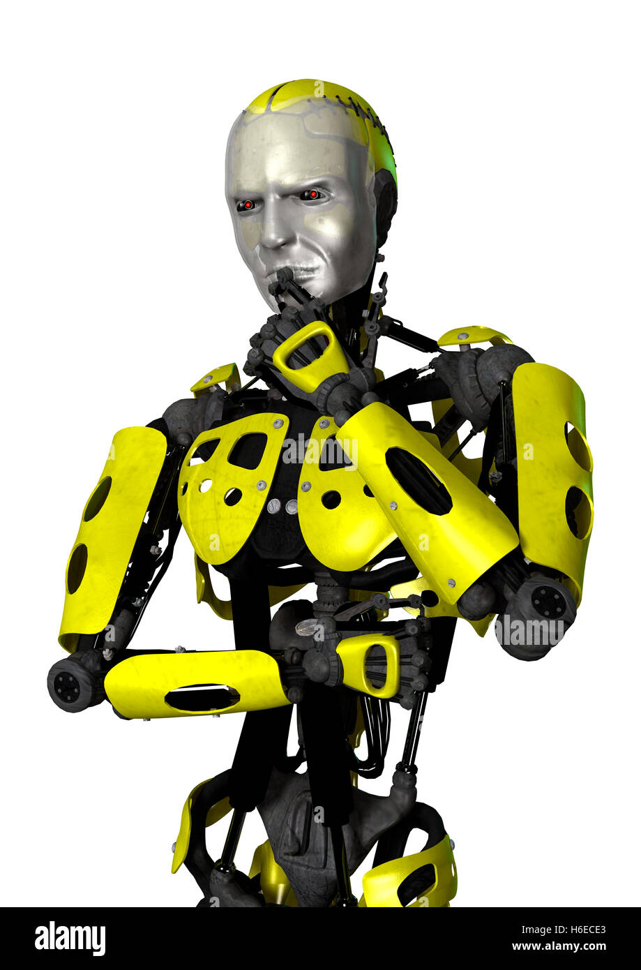 3D rendering of a robot thinking isolated on white background Stock ...
