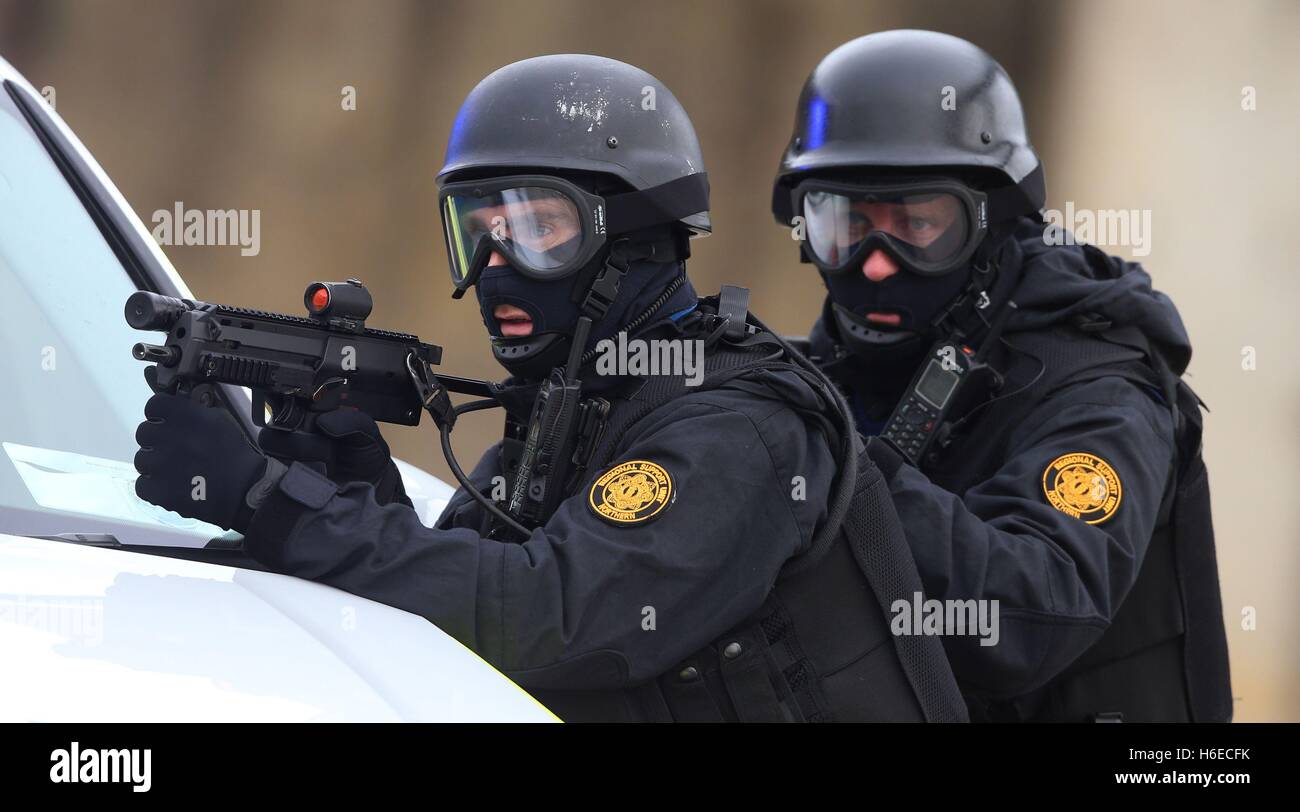 Members of the Garda Regional Armed Support Unit take part in a major ...