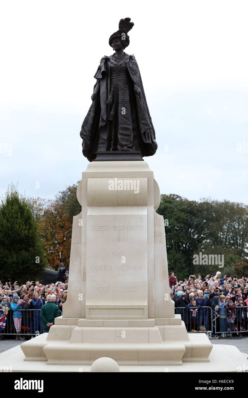 A statue of the Queen Mother which was unveiled by Queen Elizabeth II ...
