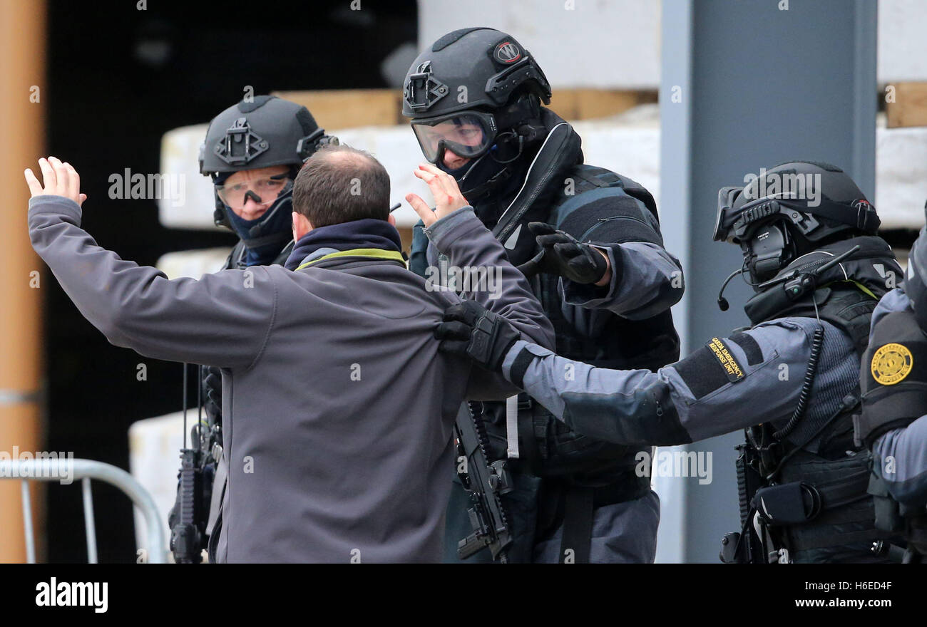 A hostage is rescued as members of the Garda Emergency Response Unit ...