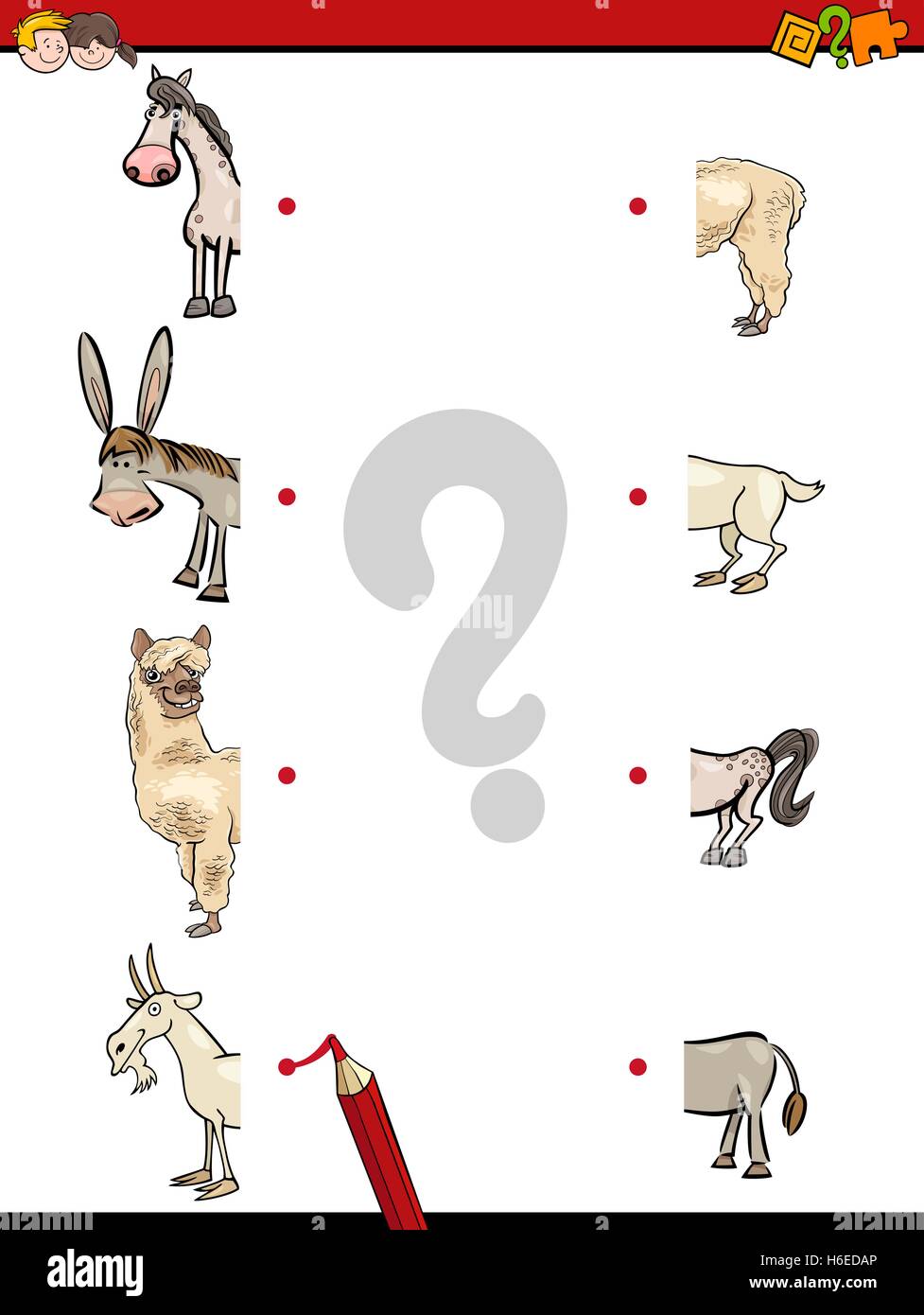 Cartoon Illustration of Educational Activity of Matching Halves with ...