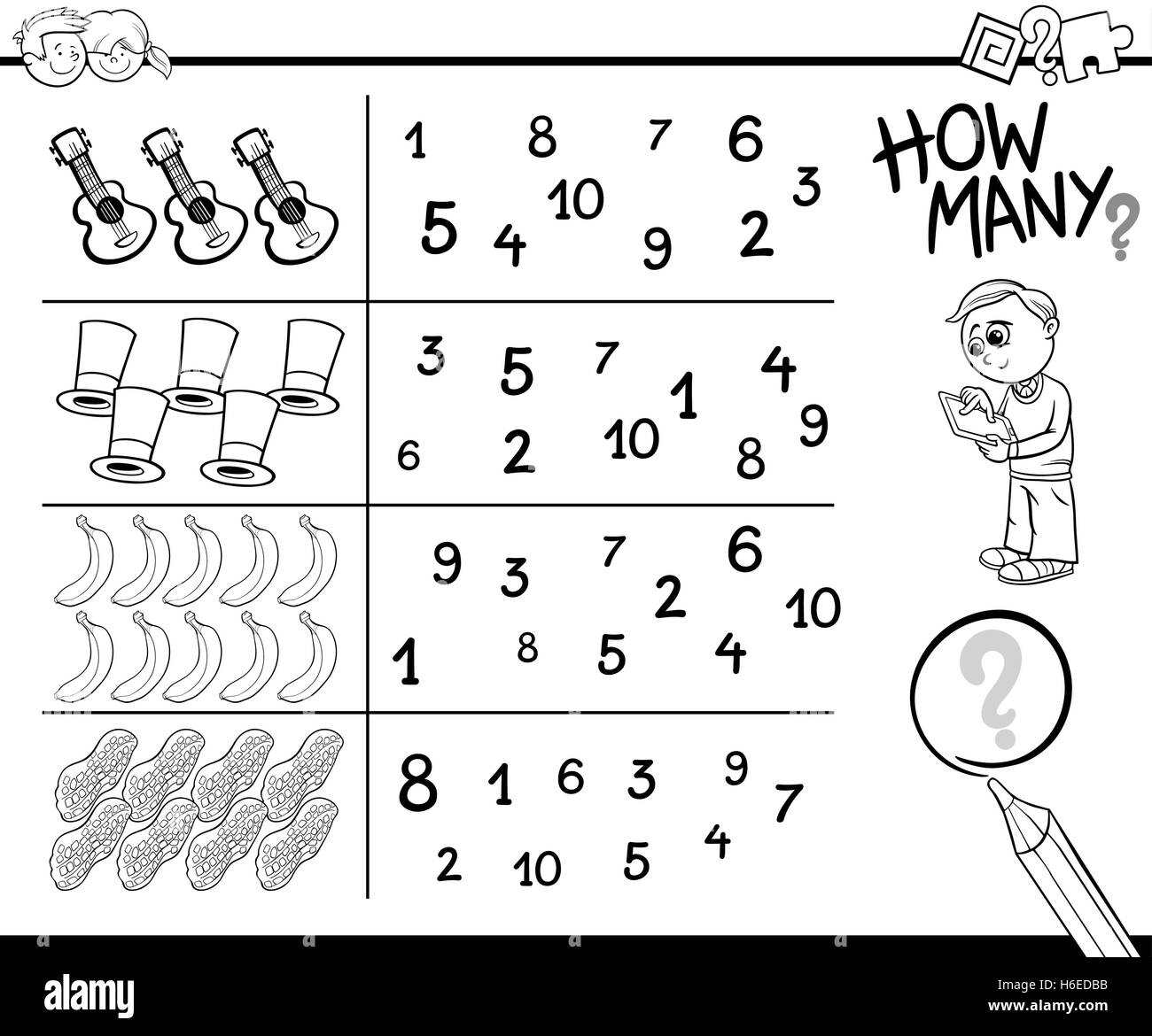 Black and White Cartoon Illustration of Educational Counting Activity ...