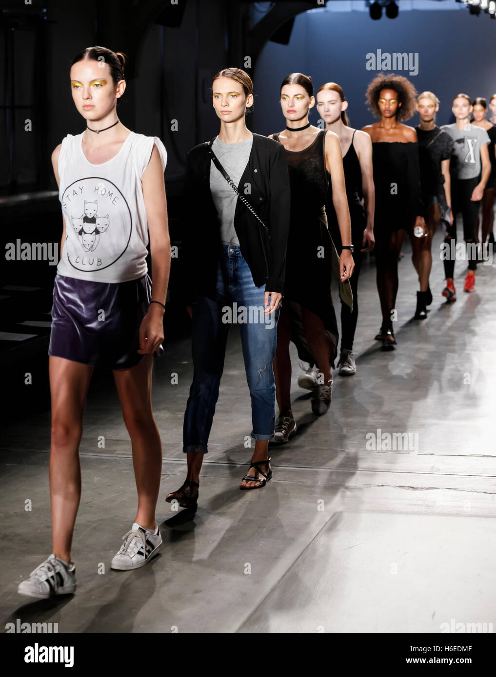 New York, NY, USA - September 11, 2016: Models walk runway rehearsal ...