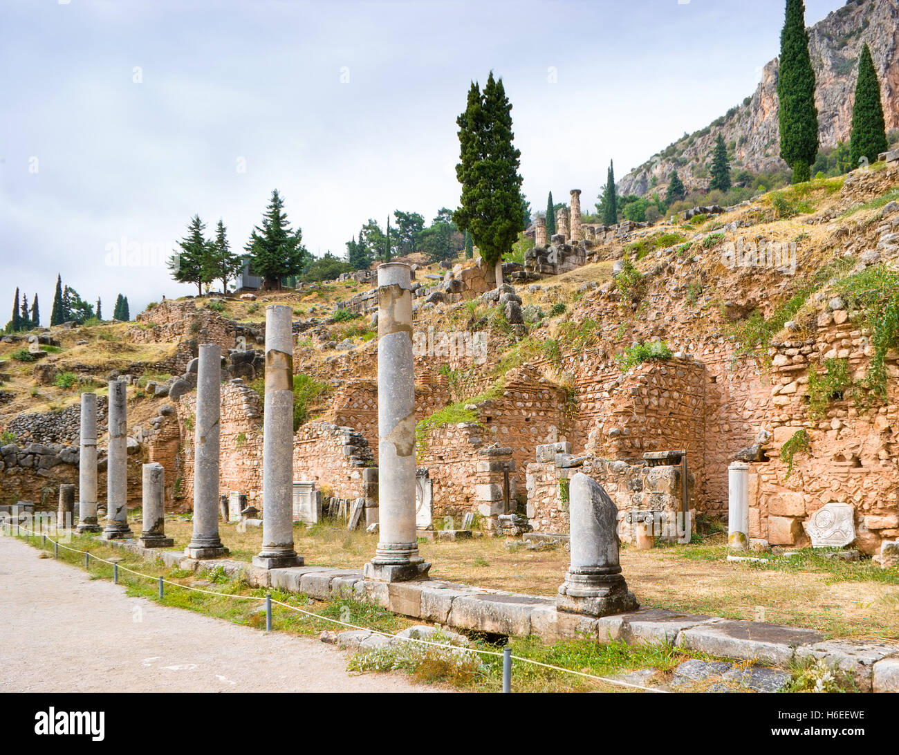 The ruined columns of Spartan monument in commemoration of the victory ...