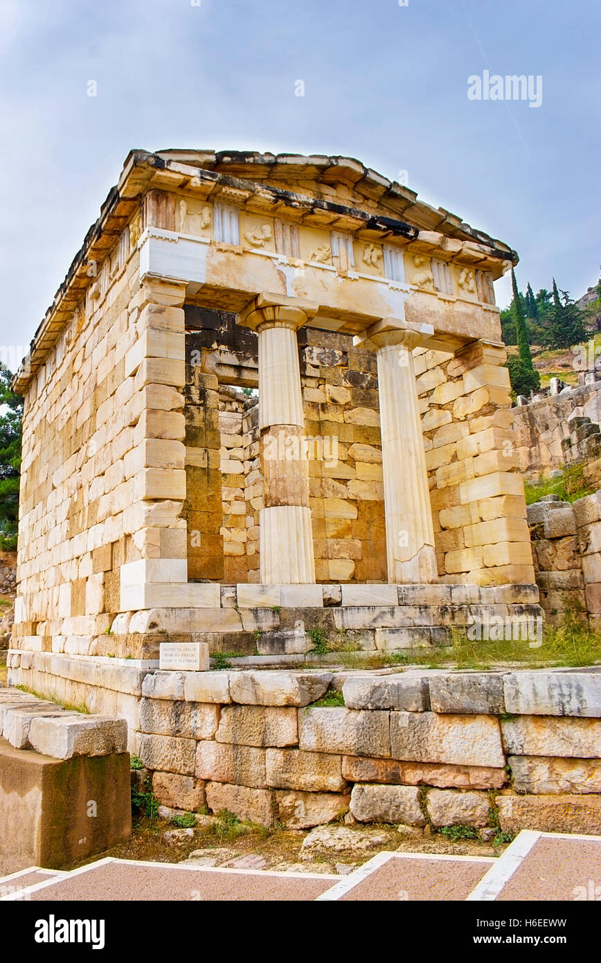 The reconstructed Athenian Treasury, built to commemorate their victory ...