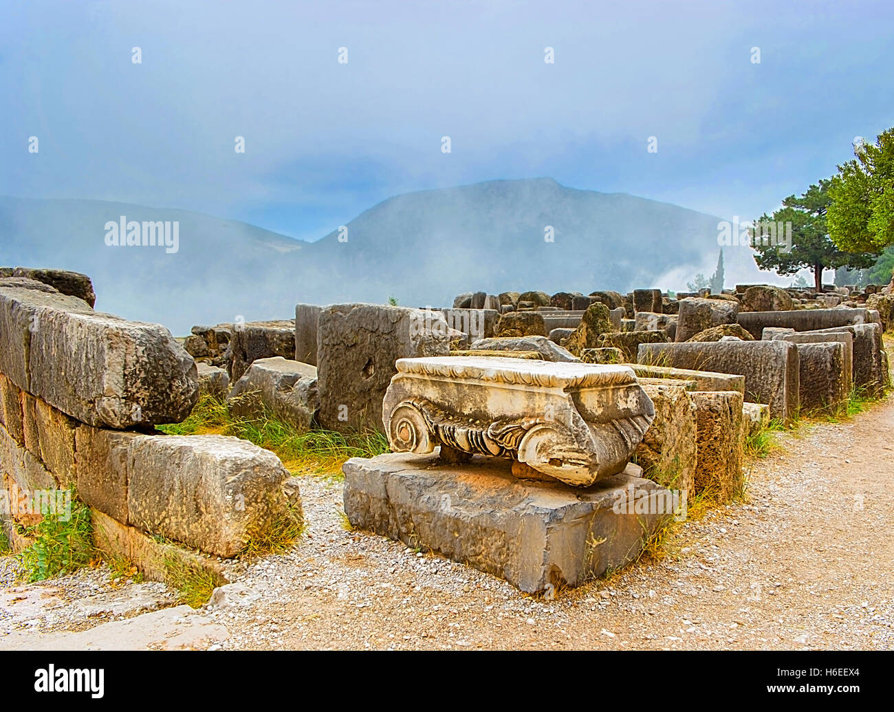 The ancient stones are the preserved parts of the temple foundation or ...