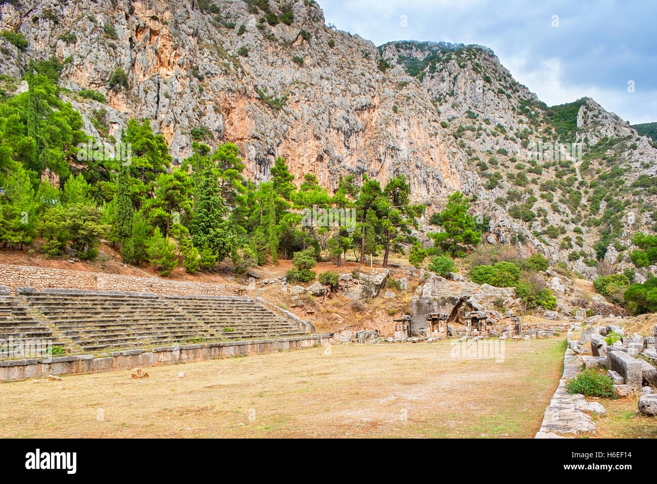 The mountain-top stadium of the Delphi sanctuary, used for the Pythian ...