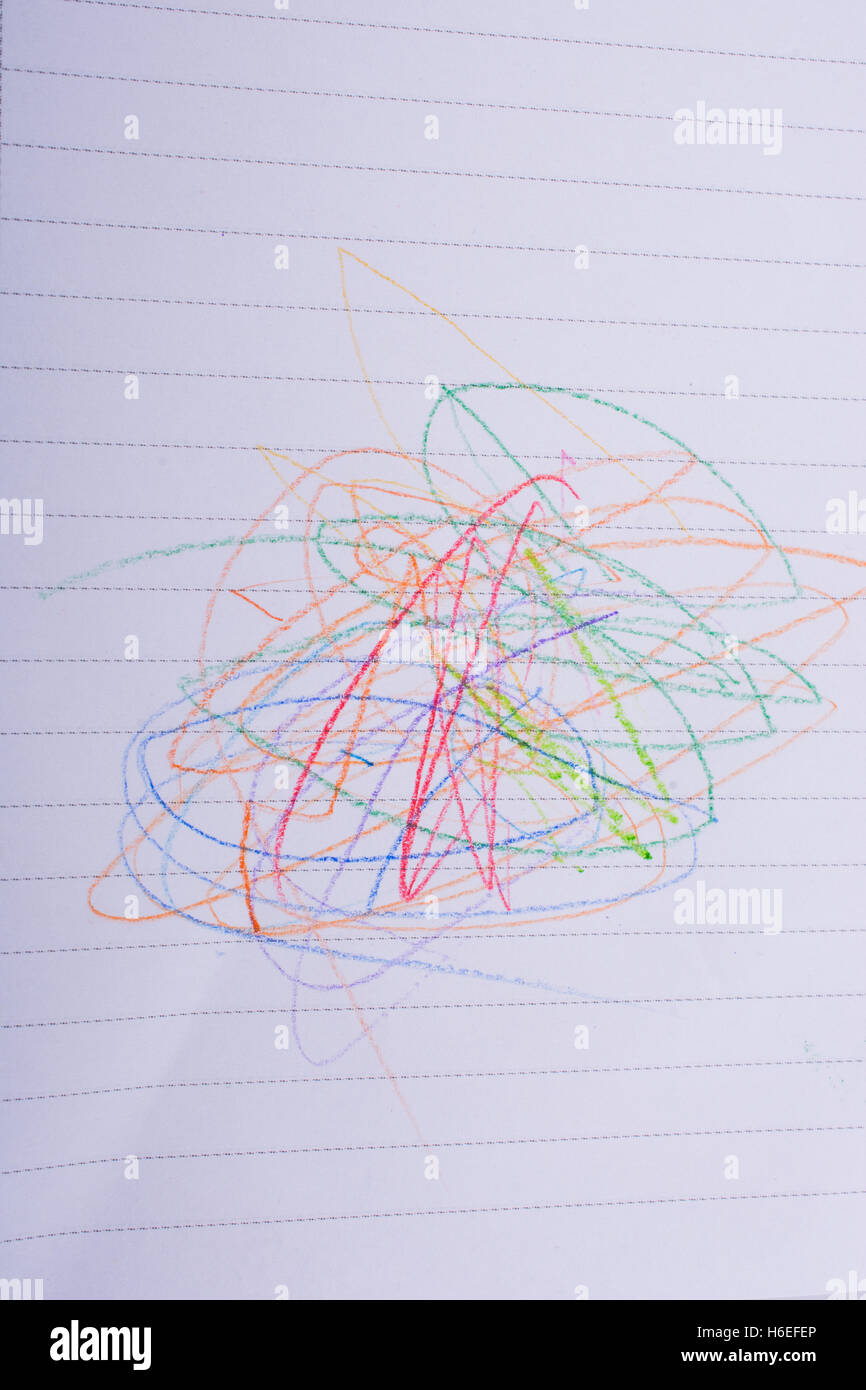 Blank lined paper scribbled with color pencils Stock Photo - Alamy